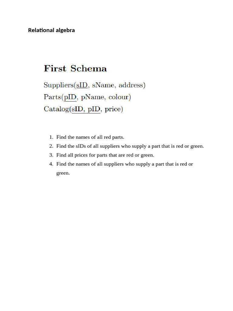 Relational Algebra Queries on Parts | PDF