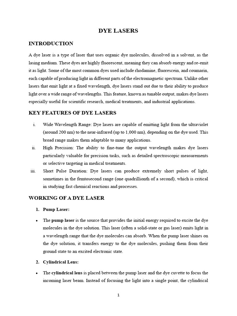 Dye Lasers 1 | PDF | Laser | Light