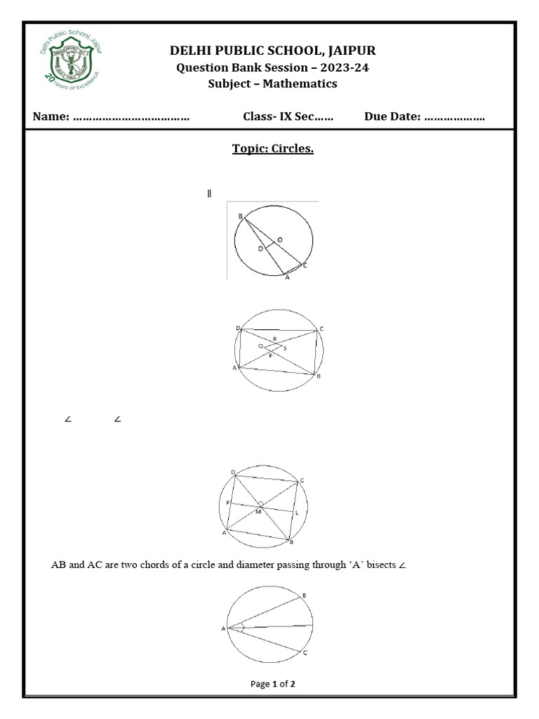 Class 9 - Circle - Question Bank | PDF | Circle | Triangle