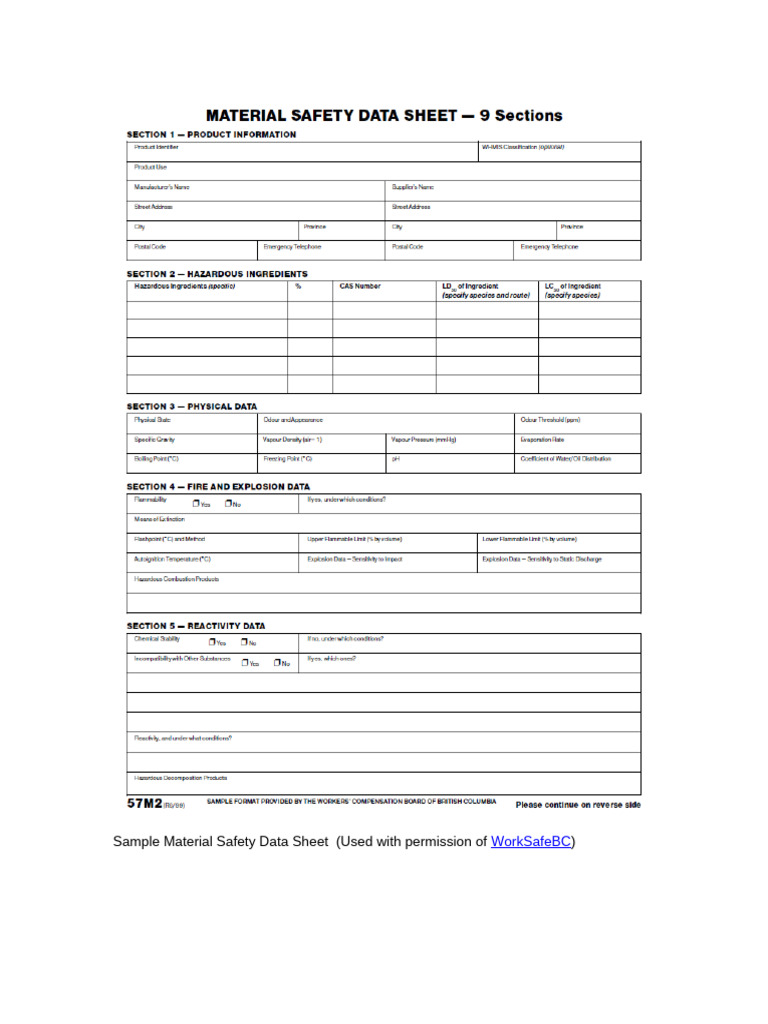 Sample Material Safety Data Sheet | PDF