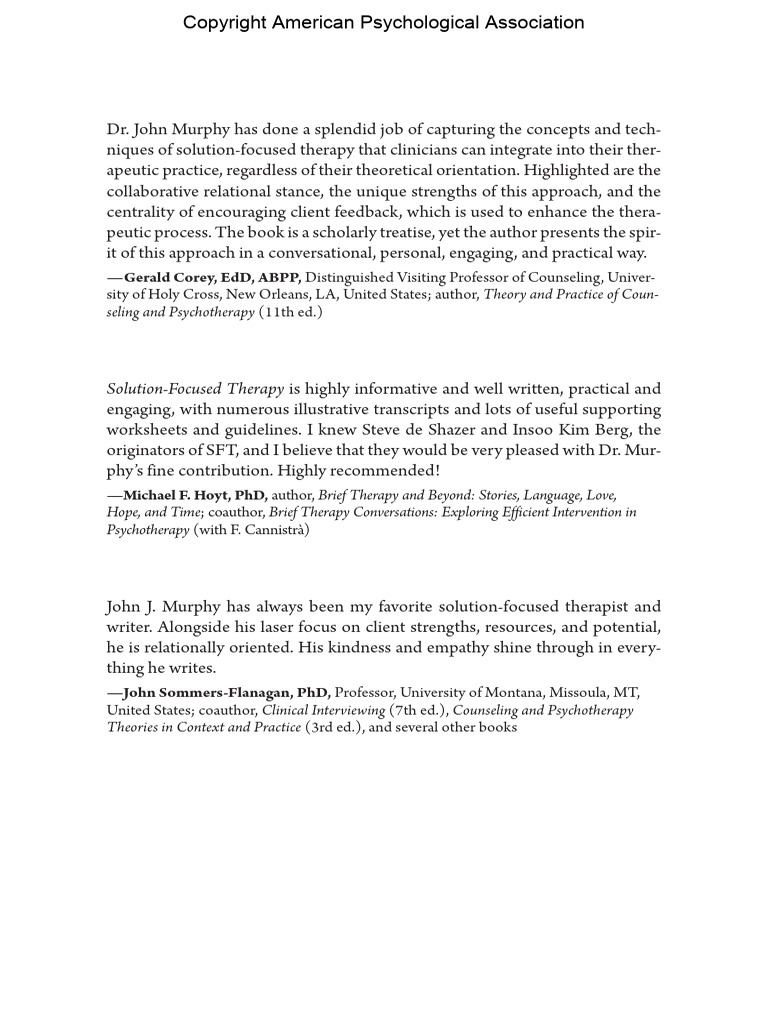 READING SOLUTION FOCUSED THERAPY | PDF | Psychotherapy | Psychology