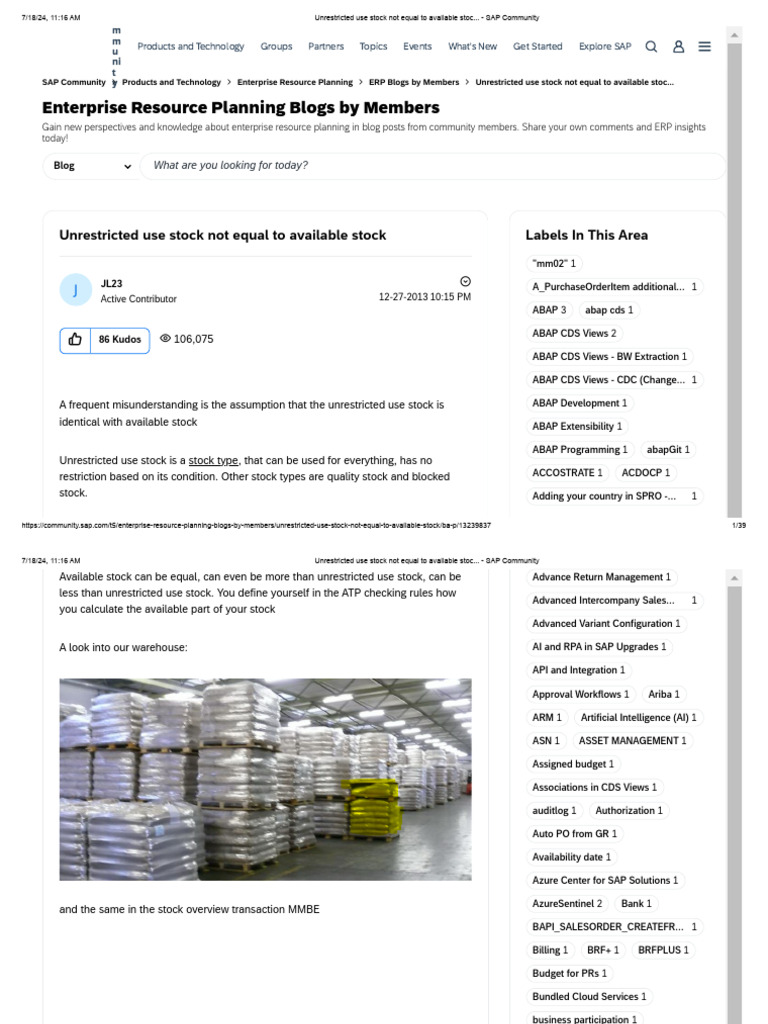 Unrestricted Use Stock Not Equal To Available Stock | PDF | Enterprise ...