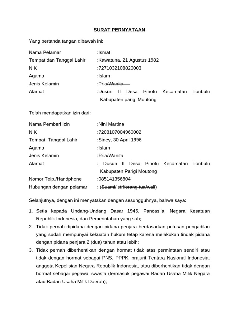 Surat Pernyataan PPPK | PDF