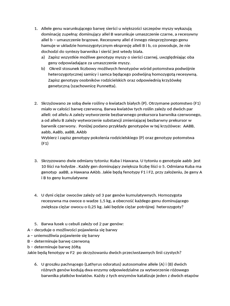 Zadania Dziedziczenie Wielogenowe | PDF
