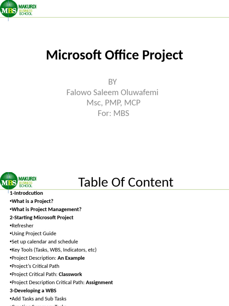 Second Lecture MBS Microsoft Office Project | PDF | Project Management | Computing