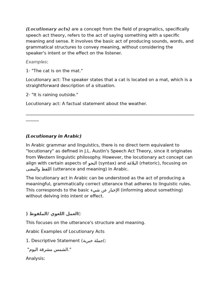 locutionary act | PDF | Semantics | Grammar