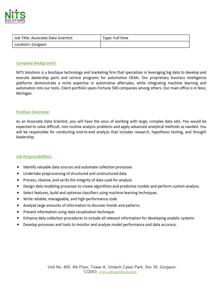 Associate Data Scientist Role | PDF | Data Science | Machine Learning