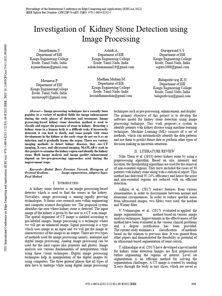 Investigation of Kidney Stone Detection Using Image Processing | PDF | Image Segmentation | Ct Scan