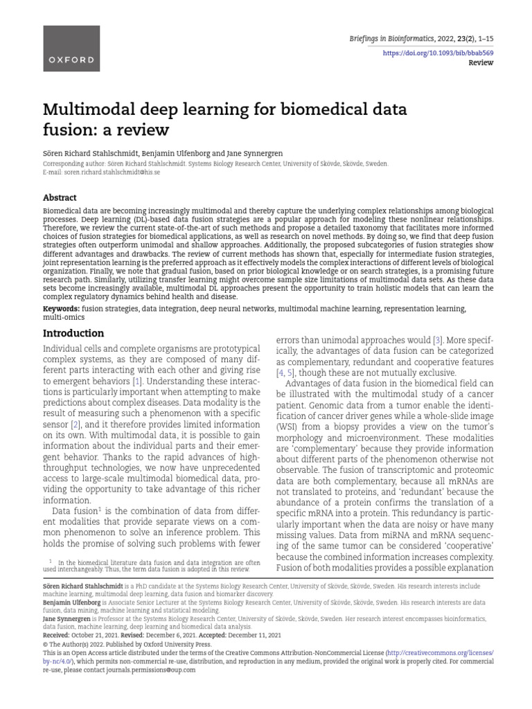 Multimodal Deep Learning For Biomedical Data | PDF | Artificial Neural ...