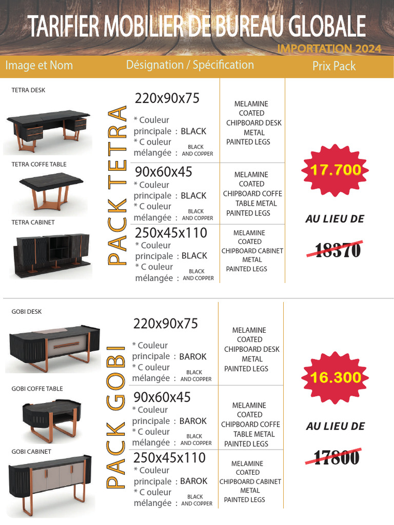 Tarifier Mobilier de Bureau Globale - 2024 - Compressed | PDF