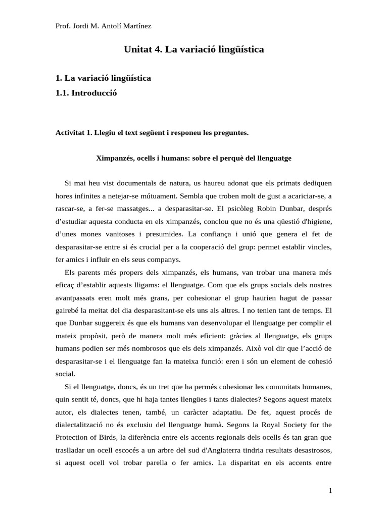 Unitat 4. La variació lingüística | PDF