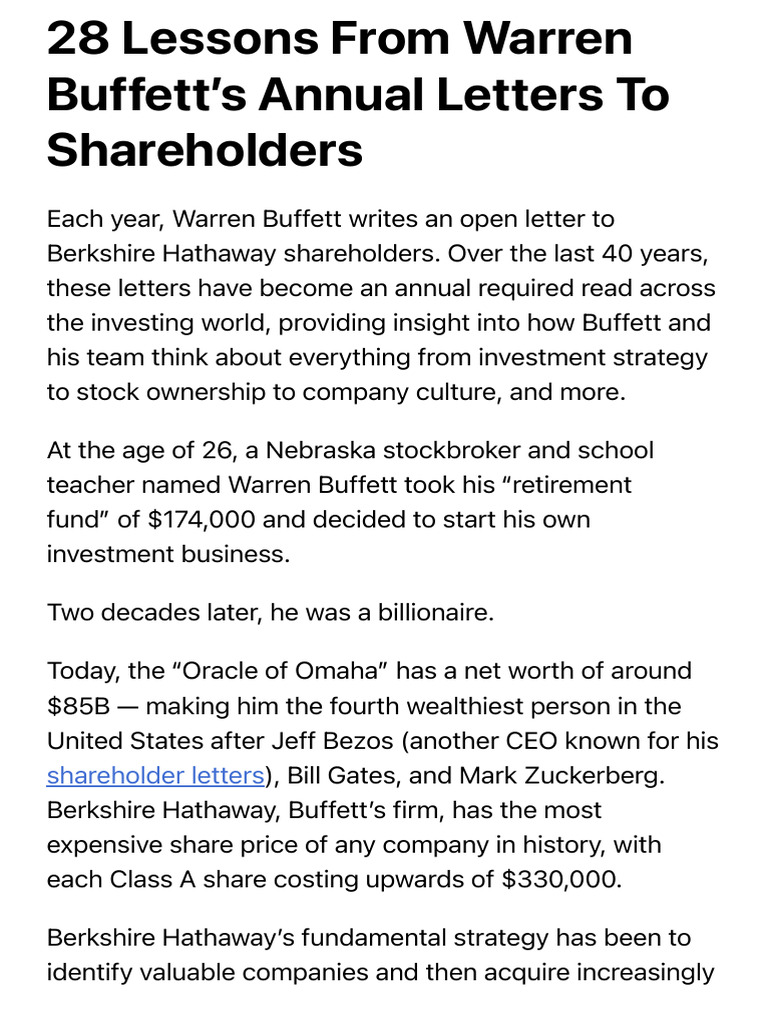 28 Lessons From Warren Buffett's Annual Letters To Shareholders - CB ...