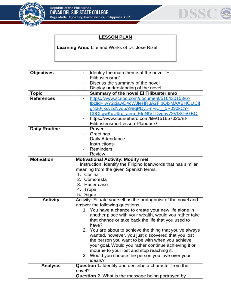 BUCOG - LESSON PLAN For GESS 211 | PDF