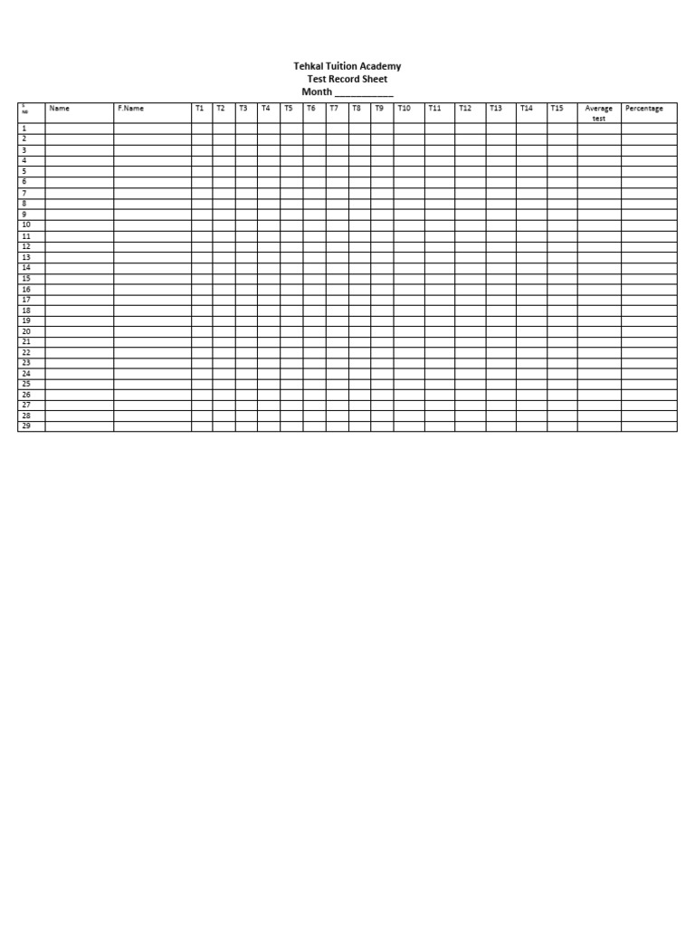 Test Record Sheet 1 | PDF