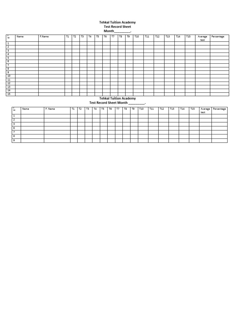 Test Record Sheet | PDF