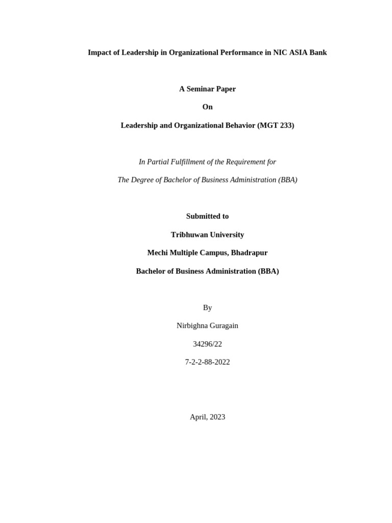 Leadership Impact on NIC ASIA Bank | PDF | Leadership | Survey Methodology