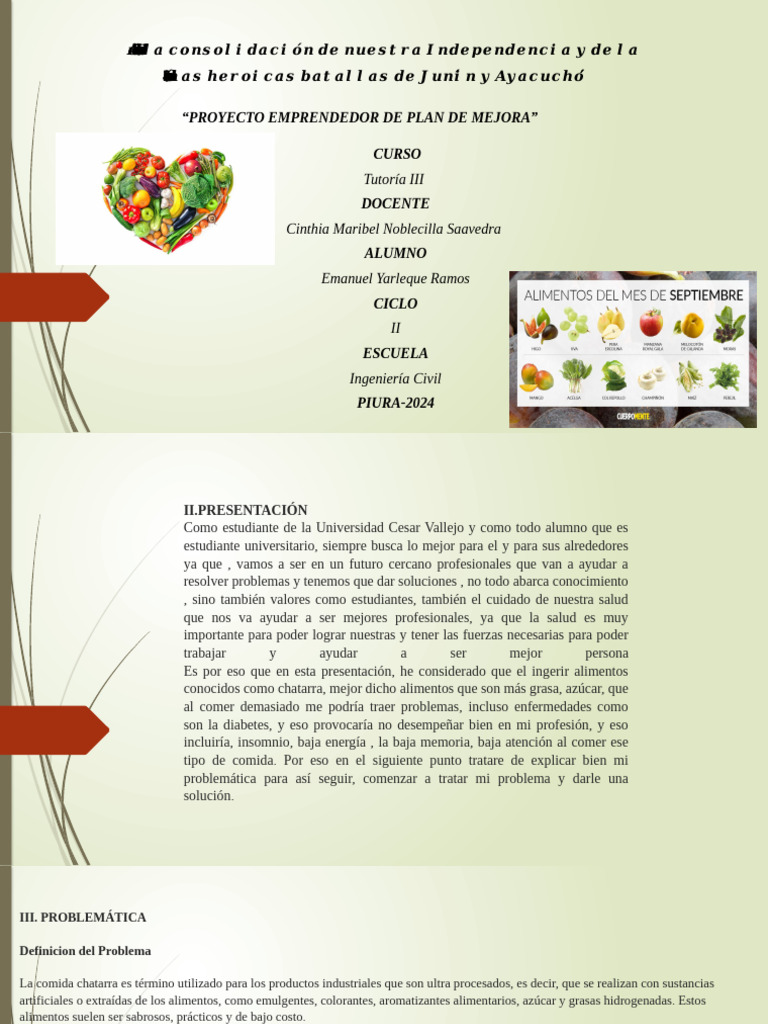 INFORME FINAL-PROYECTO EMPRENDEDOR UCV | PDF | Alimentos | Comida chatarra