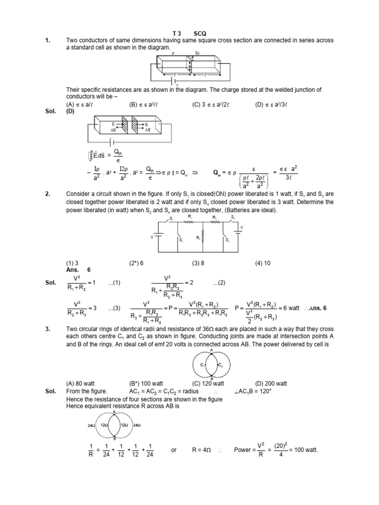 Current Electricity Test 3 (With Solutions) - 020013 | PDF | Voltage ...