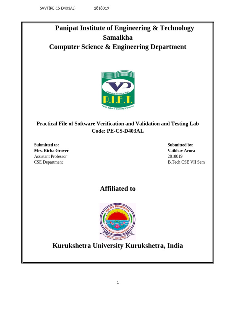2818019 SVVT Practical File | PDF | Software Development Process | Software Prototyping