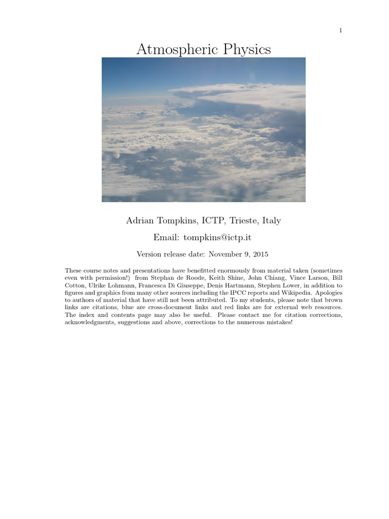 Thompkins Atmos Physics Handout | PDF | Gases | Heat