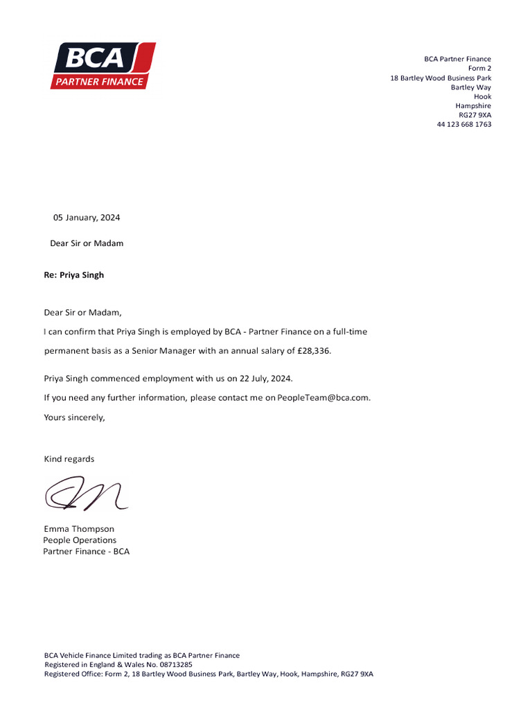 BCA Partner Finance Employment Letter and Payslips..Bhawna | PDF ...