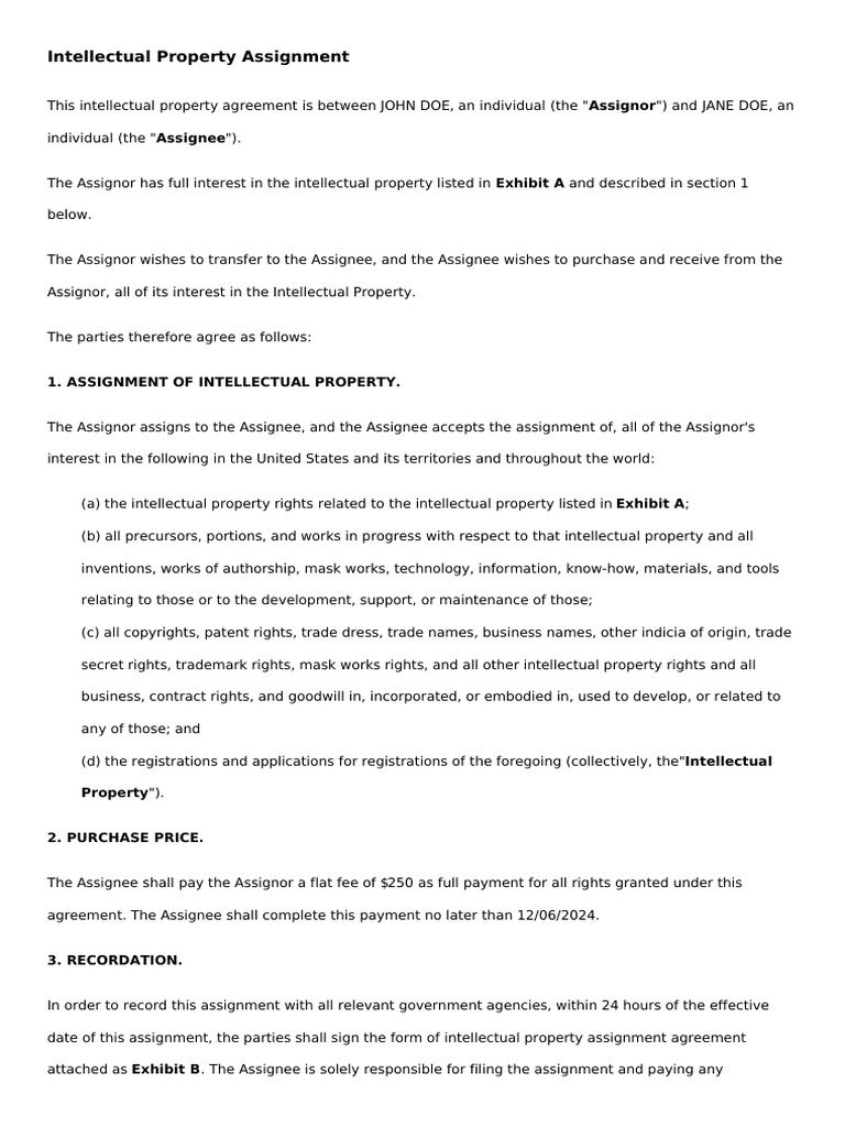 Intellectual Property Assignment Agreement | PDF | Assignment (Law) | Intellectual Property