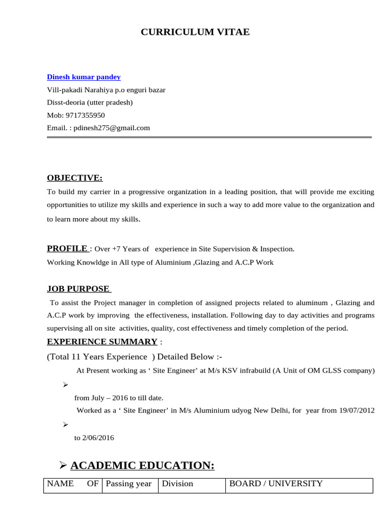 CV - Dinesh Kumar Pandey (Facade) | PDF