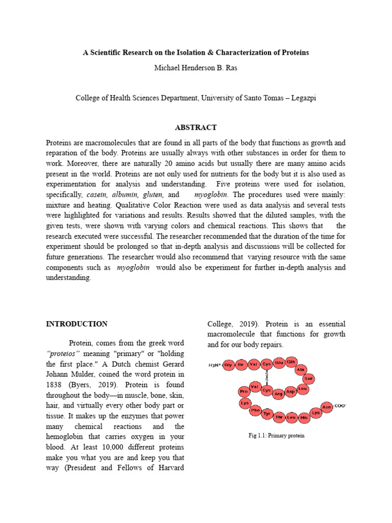 A Scientific Research On The Isolation & Characterization of Proteins ...