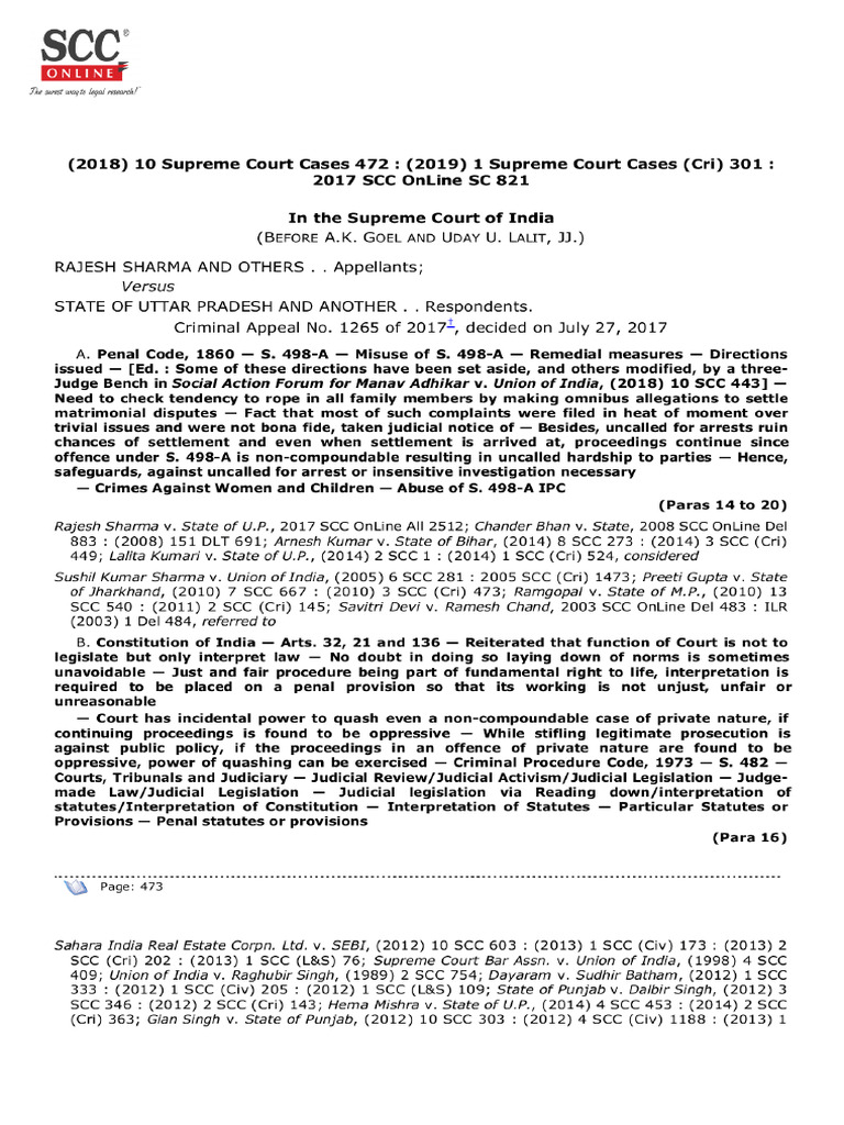 J 2018 10 SCC 472 2019 1 SCC Cri 301 2017 SCC OnLi 22jglsgljain Jgueduin 20241216 160650 1 10 ...
