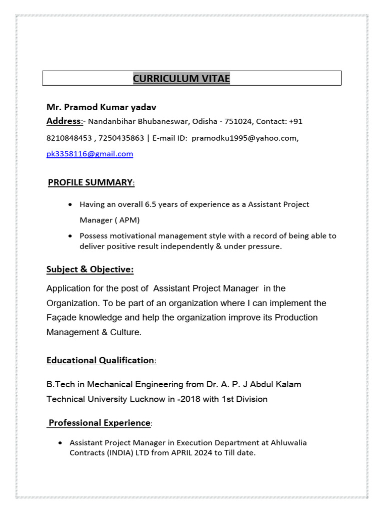 CV - Pramod Kumar Yadav (Facade) | PDF