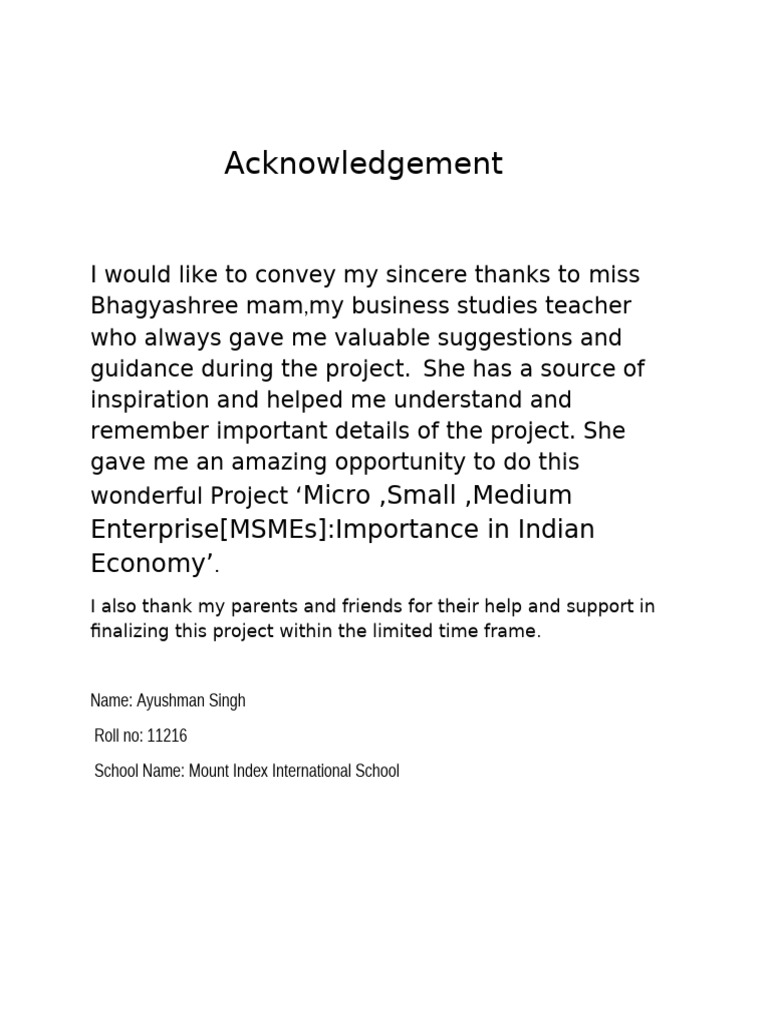 Student's MSME Project Acknowledgement | PDF