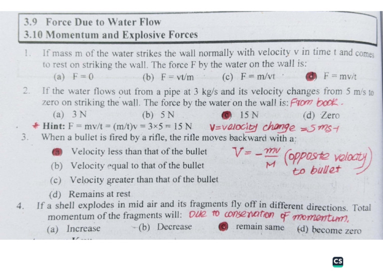 Force Due To Water Flow N Explosive Forces N Momentum | PDF