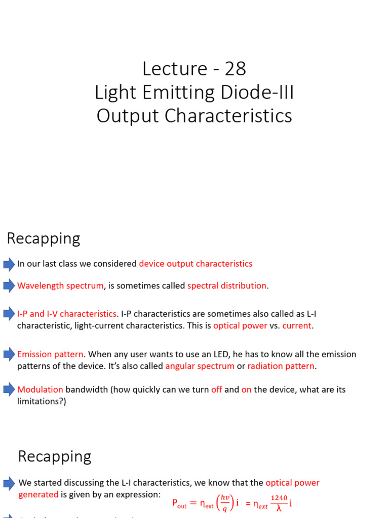 Lecture 28 Light Emitting Diode-III Output Characteristics | PDF ...