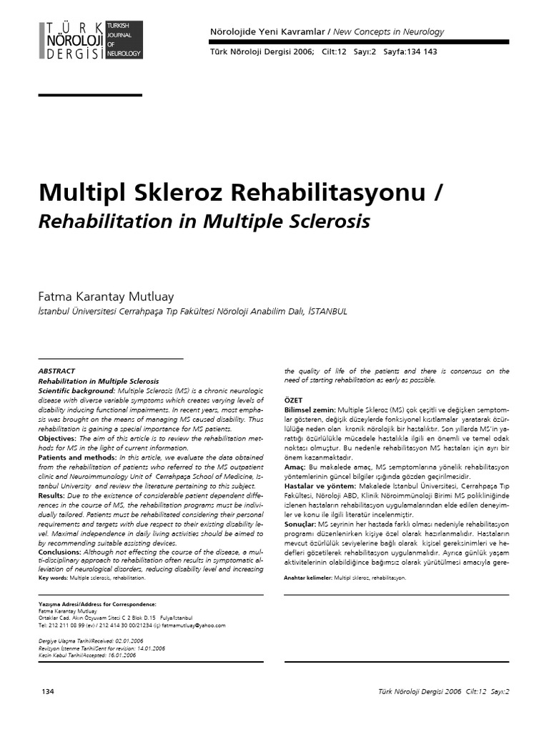 Multipl Skleroz Rehabilitasyonu /: Rehabilitation in Multiple Sclerosis ...