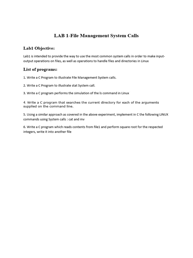 lab1-file system calls_student | PDF | Parameter (Computer Programming) | C (Programming Language)