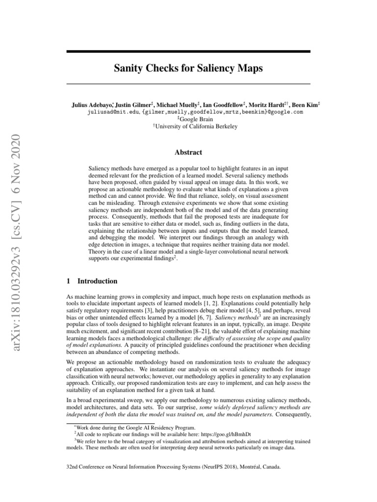 5.Sanity Checks for Saliency Maps | PDF | Artificial Neural Network | Deep Learning