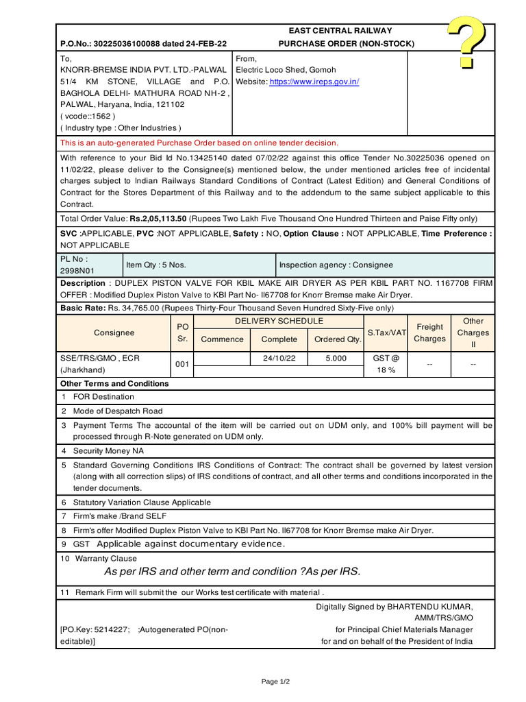 PO Copy of Duplex Piston Valve | PDF