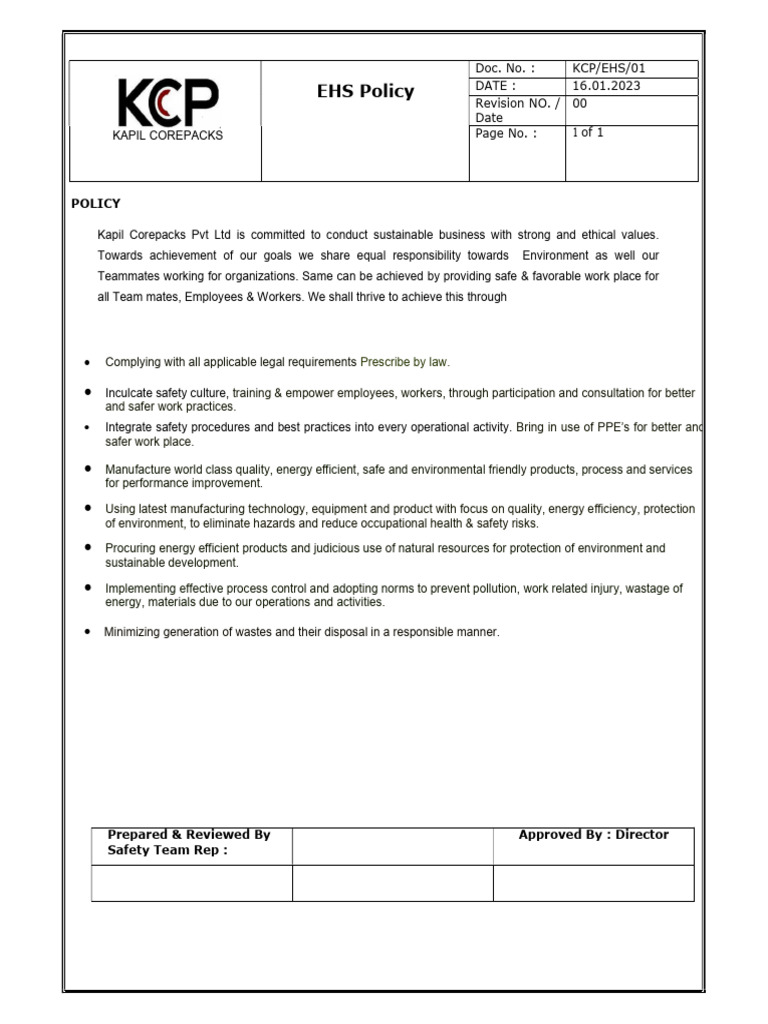 Ehs Policy Ampleated | PDF