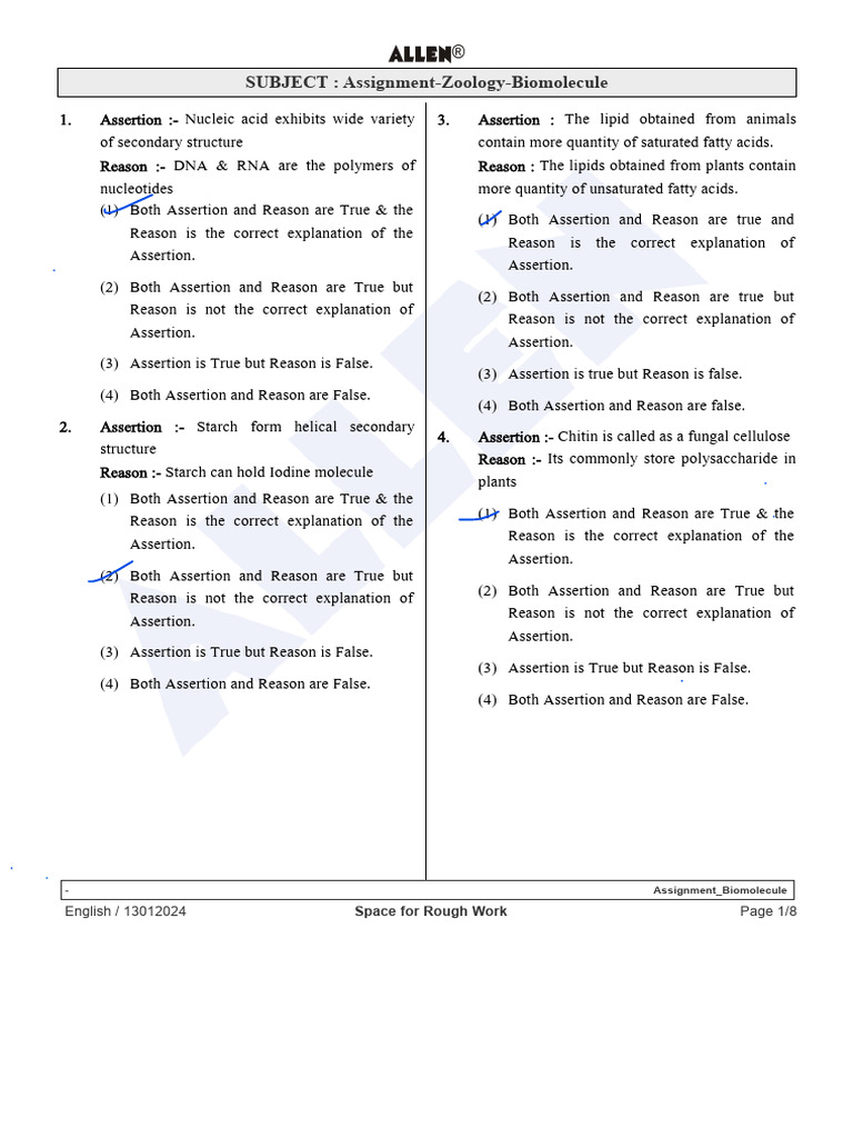 Assignment Biomolecule-Allen | PDF | Carbohydrates | Peptide