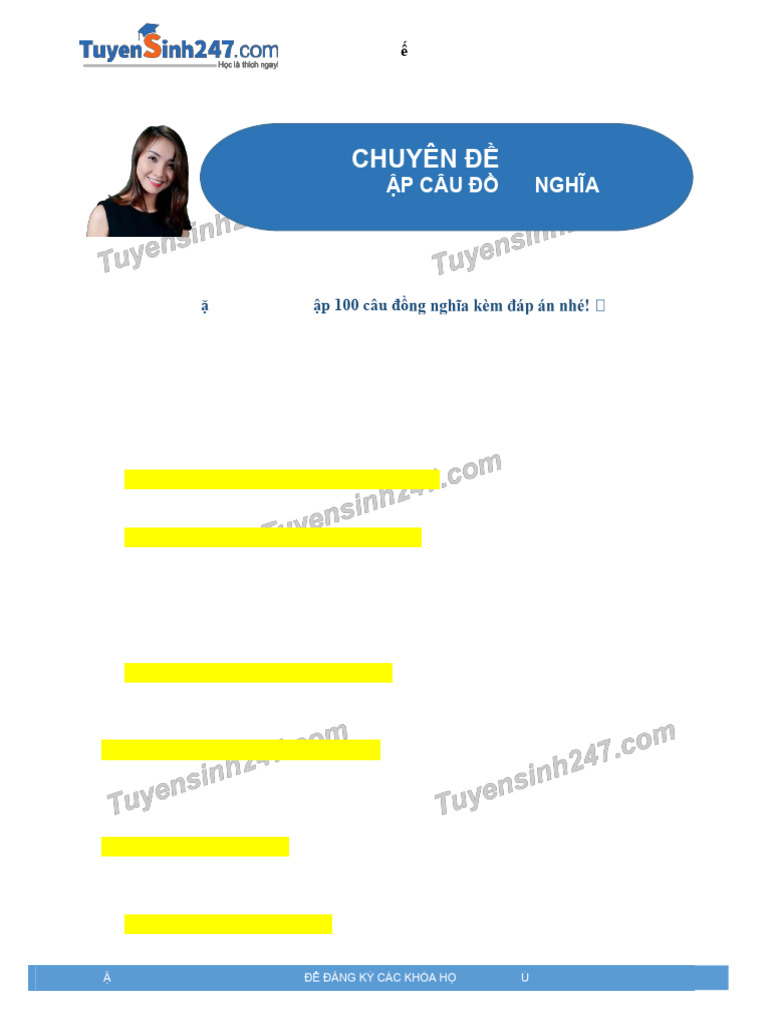 100 Cau Dong Nghia Key Co Hoang Xuan Tuyensinh247com | PDF