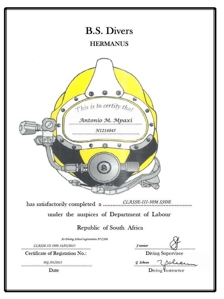 Certificate of Diving 1 | PDF