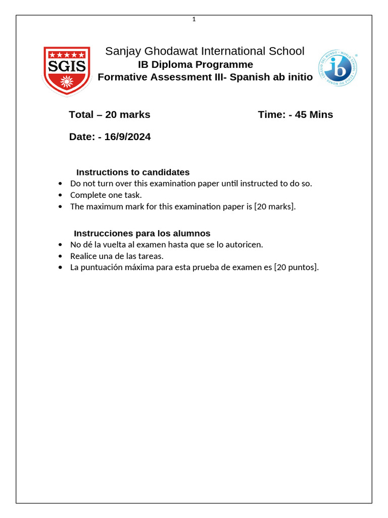 Evaluación Formativa: Español Ab Initio | PDF | Sintaxis | Lingüística