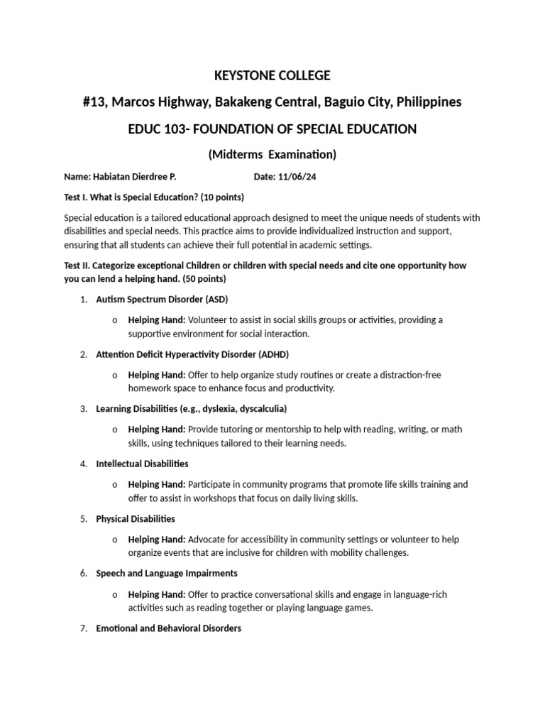 EDU103MIDTERM EXAM | PDF | Special Education | Dyslexia