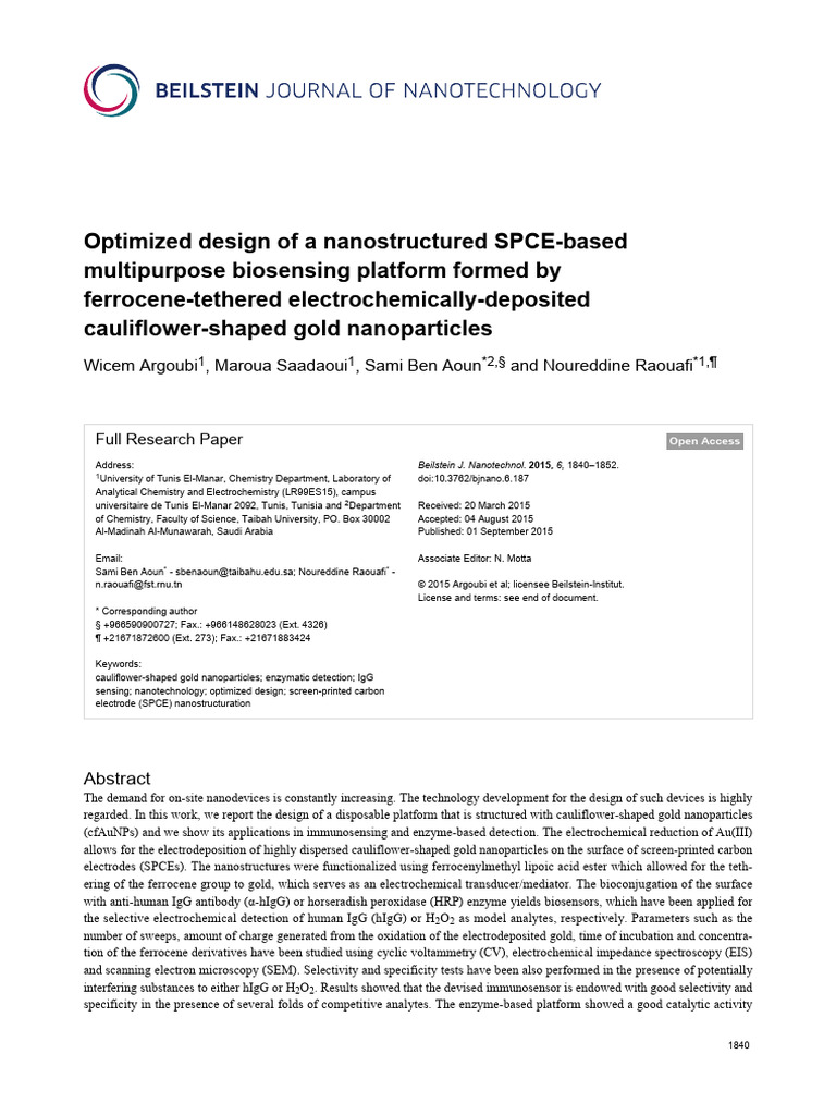 Nanostructured SPCE Biosensing Platform | PDF | Biosensor | Nanoparticle