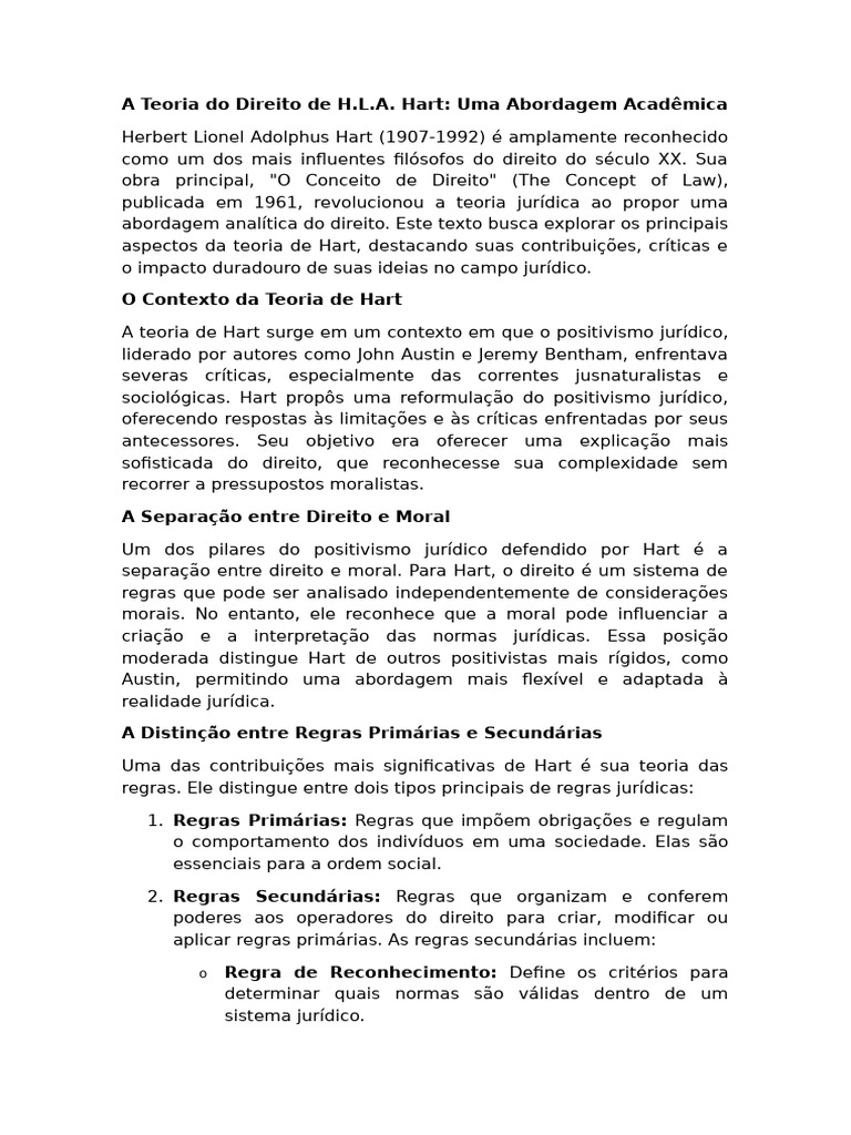 A Teoria Do Direito de Hart - Teste | PDF | Sociologia | Educação em ...