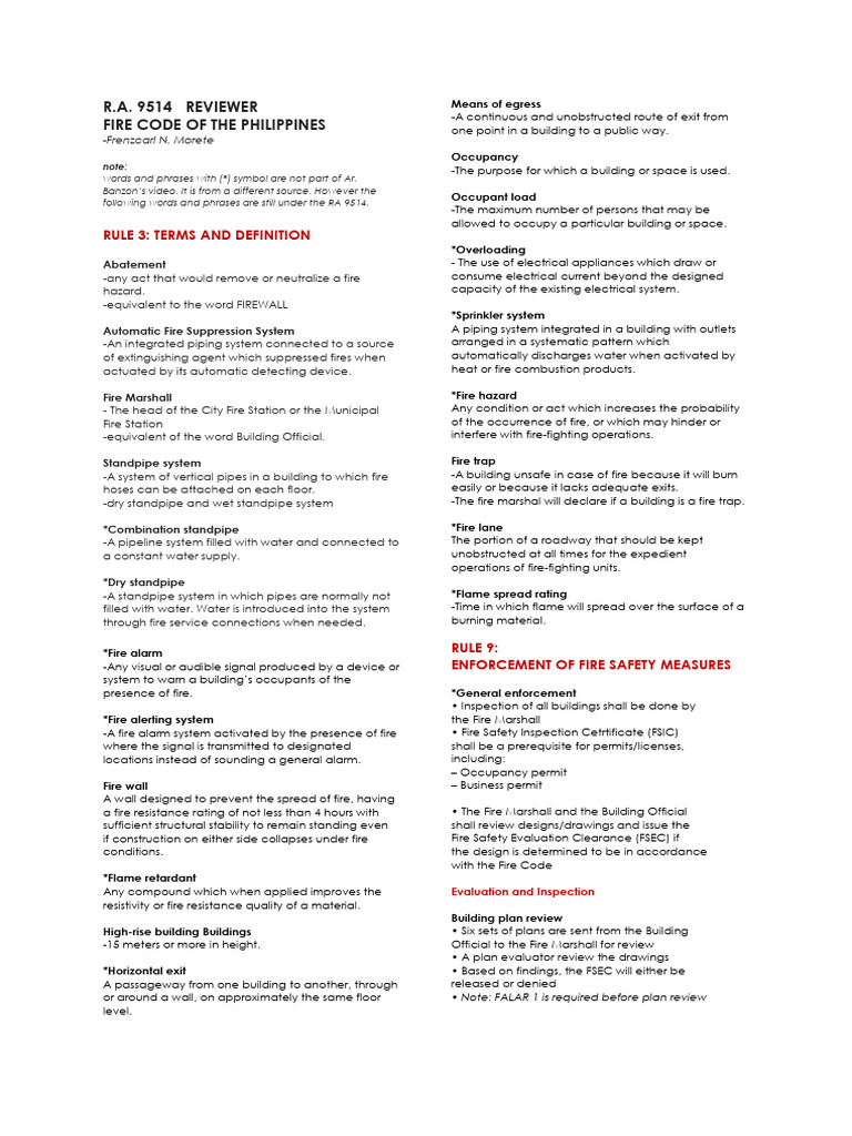 Fire Code of The Philippines - Reviewer - Morete | PDF | Fire Safety ...