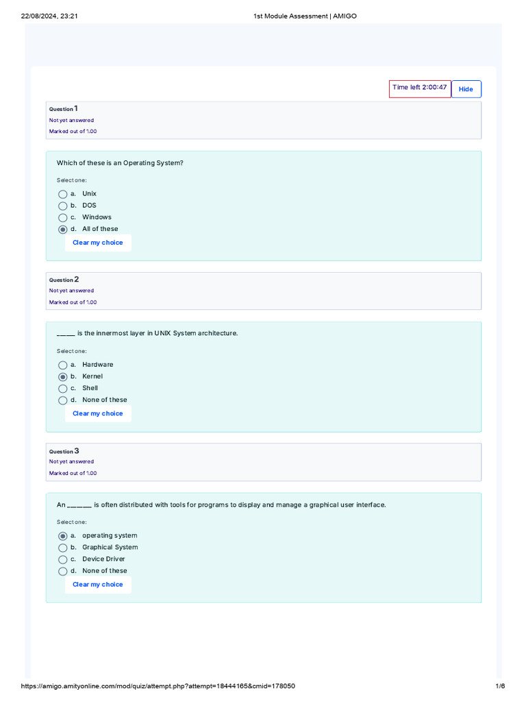 Operating System Quiz Overview | PDF | Operating System | Unix