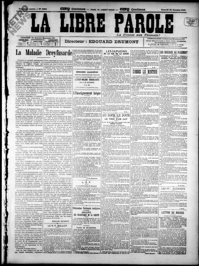 1903 10 24 La Libre Parole Retronews | PDF