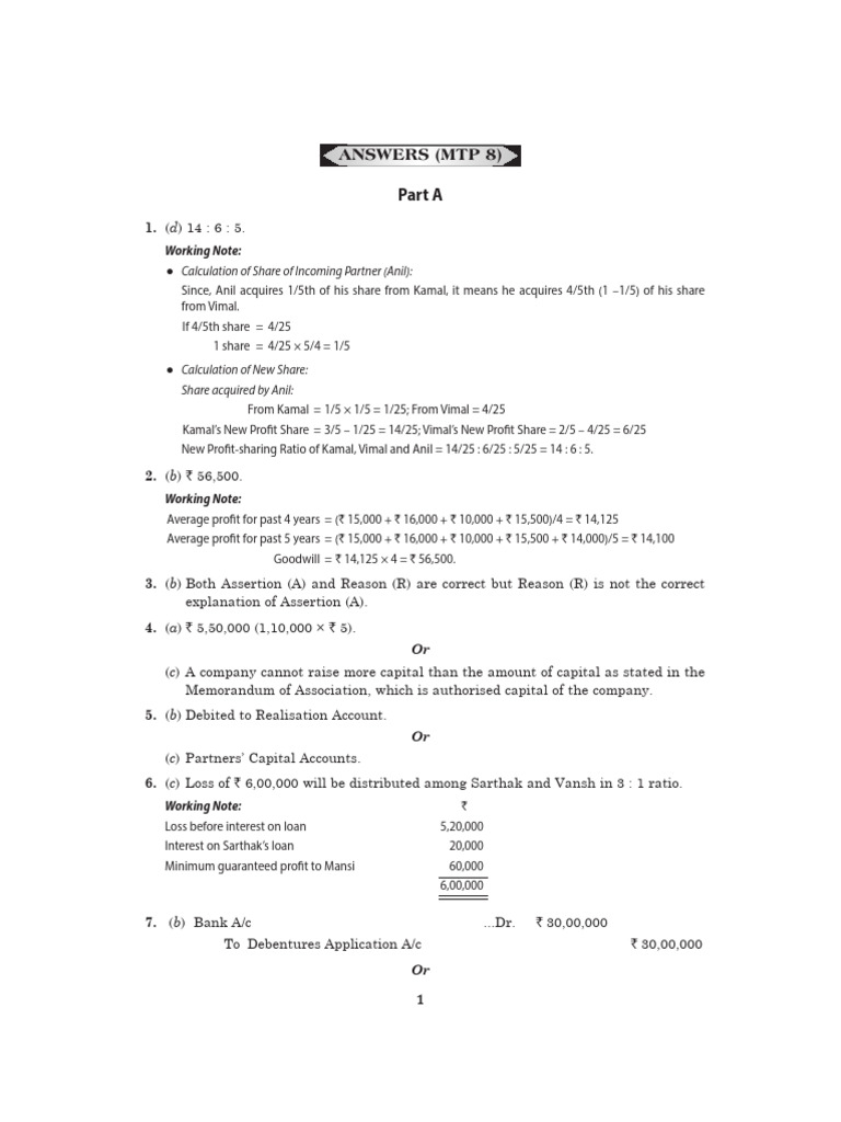 An Aid To Accountancy CBSE-XII (Answer QR Code MTP-8 To 12) - 22!10!2024 | PDF | Revenue | Net ...
