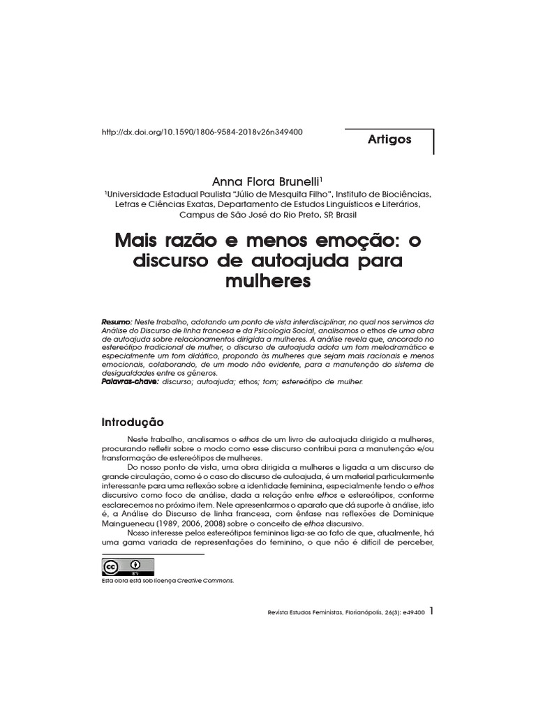 Mais Razão e Menos Emoção o Discurso de Autoajuda para Mulheres Autor ...